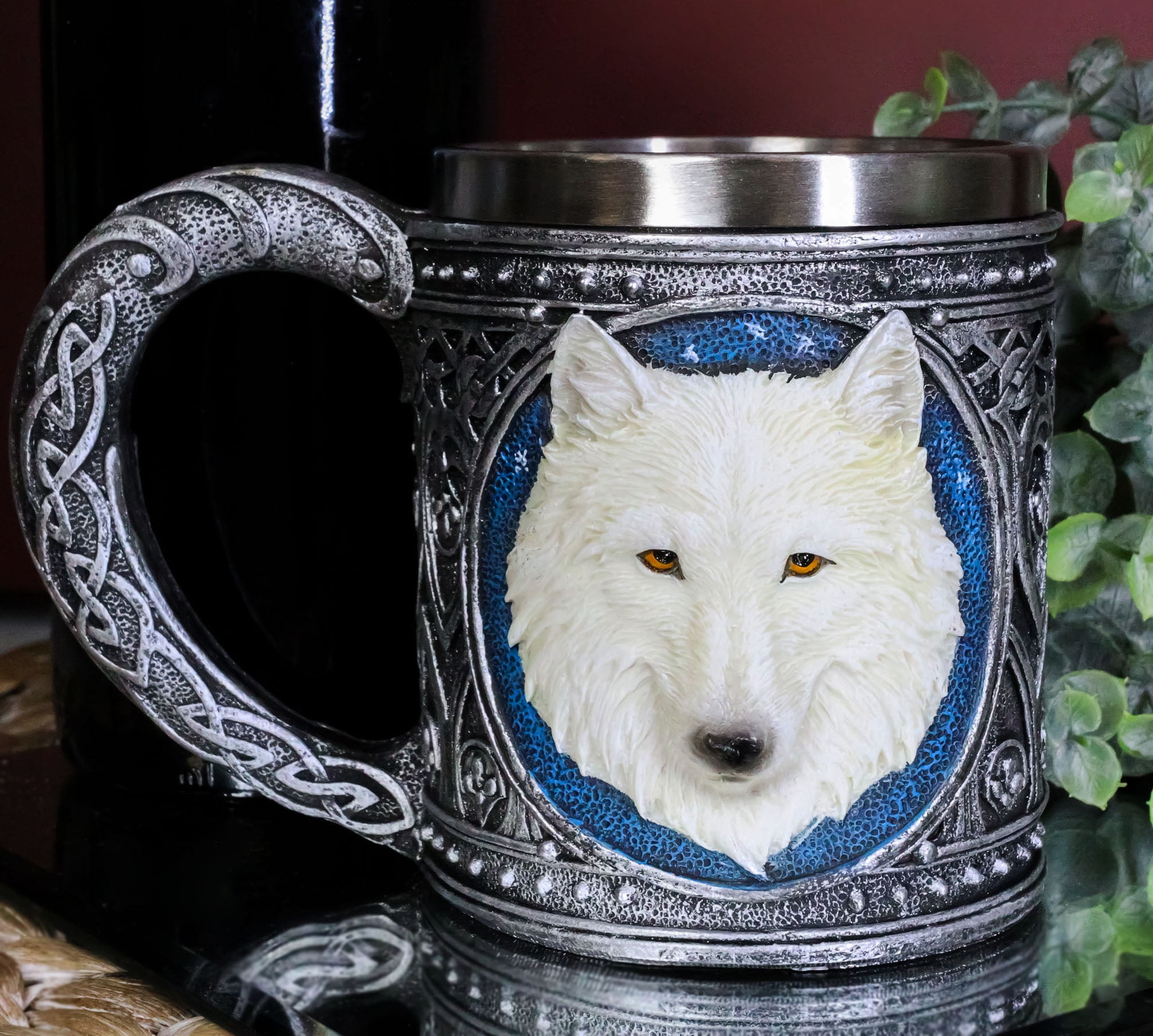Ebros Celtic Direwolf Ghost White Wolf Coffee Mug 14oz Animal Spirit ...