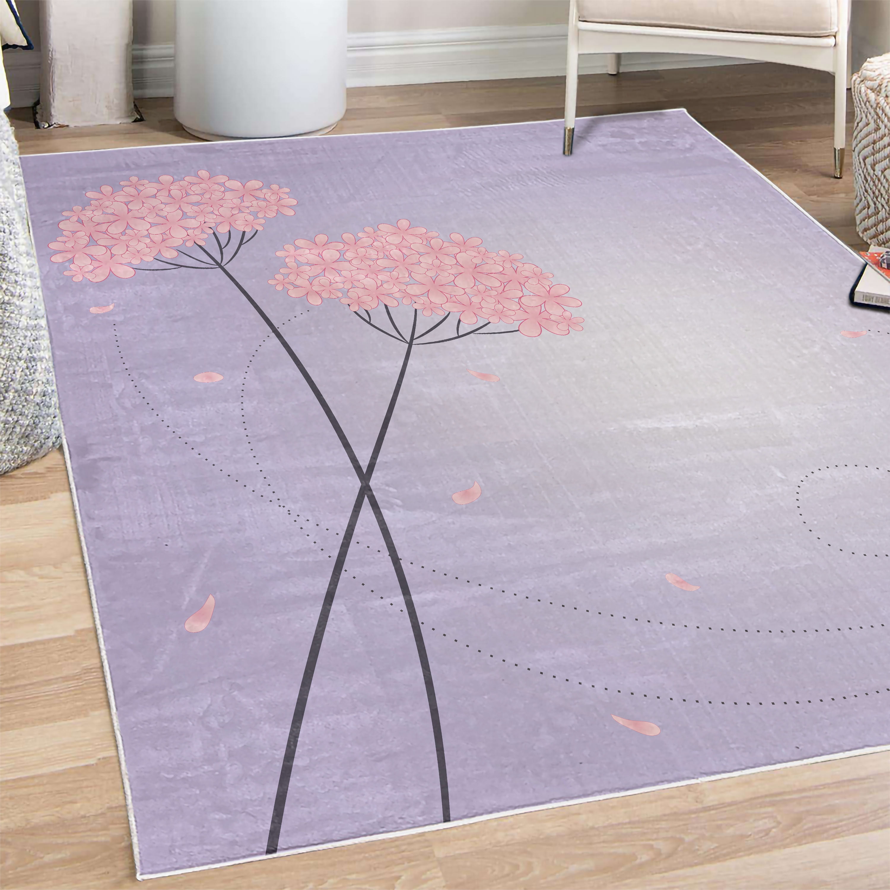 Allium Flower Decorative Rug, Floral Design with Swirl Lines Falling ...