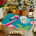 7 Piece Linen Table Runner and Placemats Set, Flamingo Tropical Teal ...
