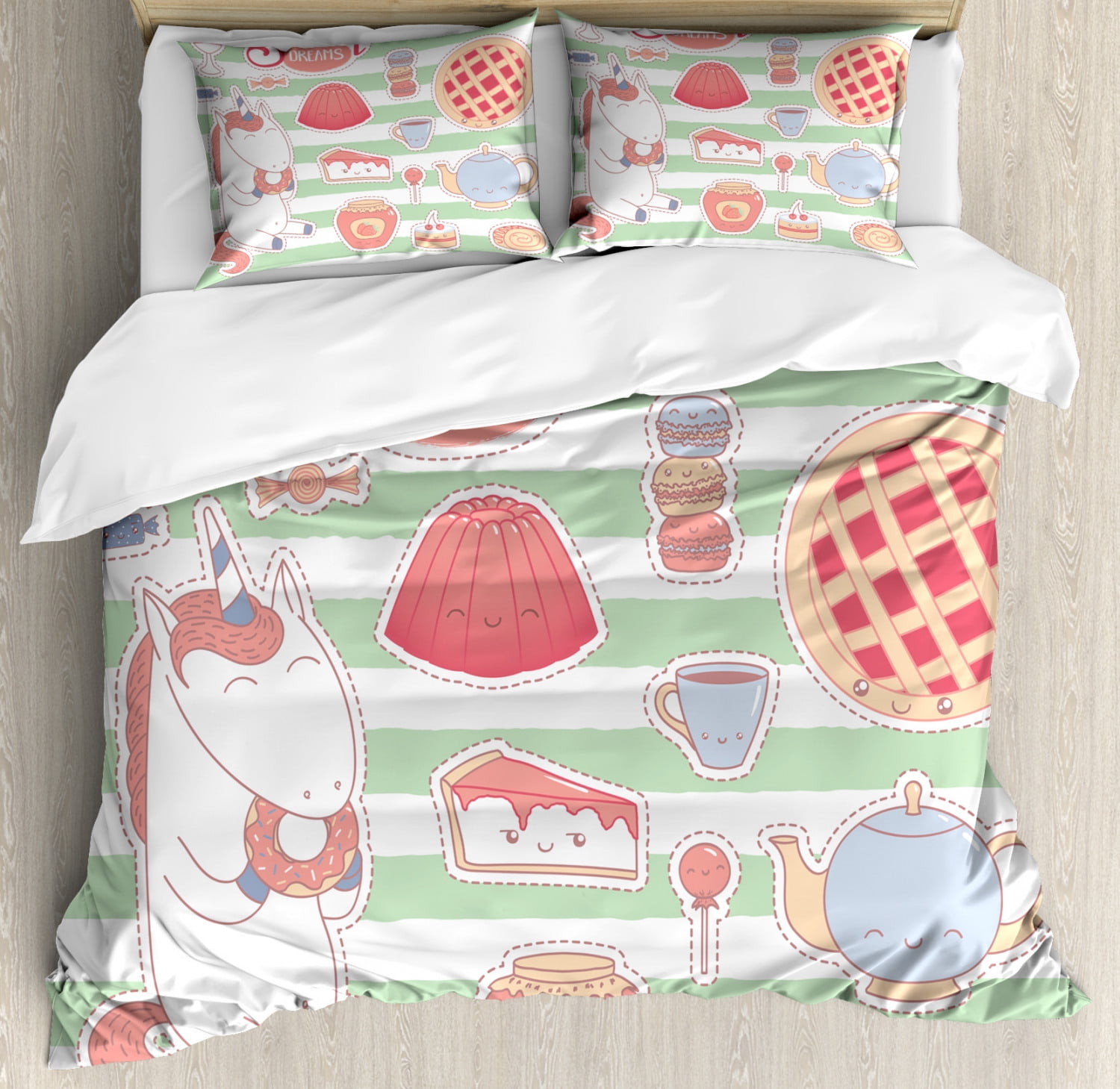 Sweet Dreams King Size Duvet Cover Set, Various Desserts in Cartoon ...