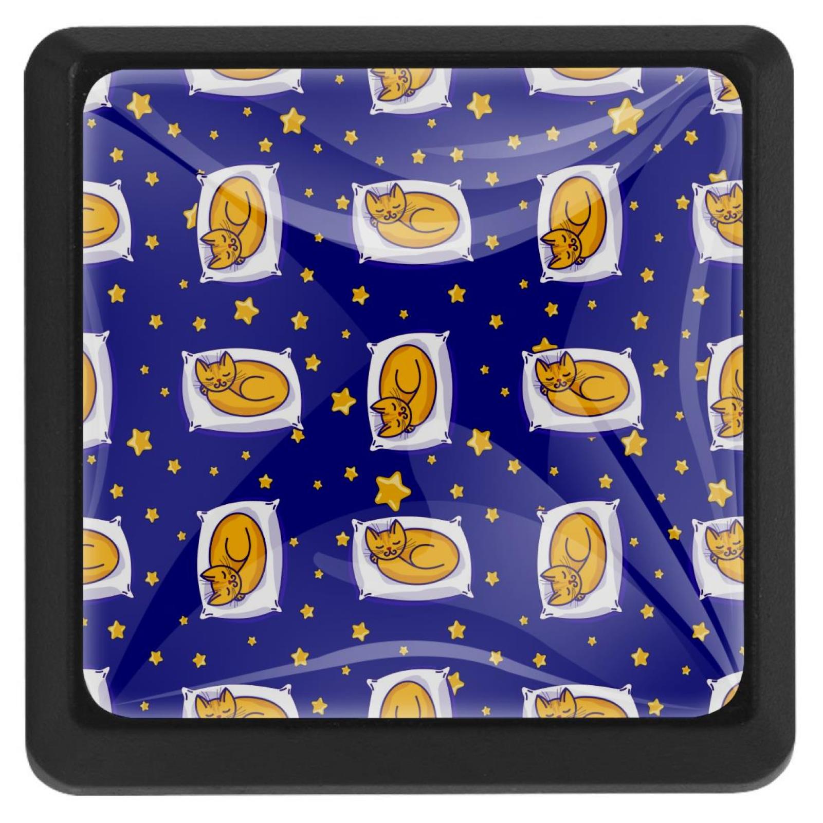 3 Pack Cat Sleeping Square Cabinet Door Knobs Decor for Cupboard ...