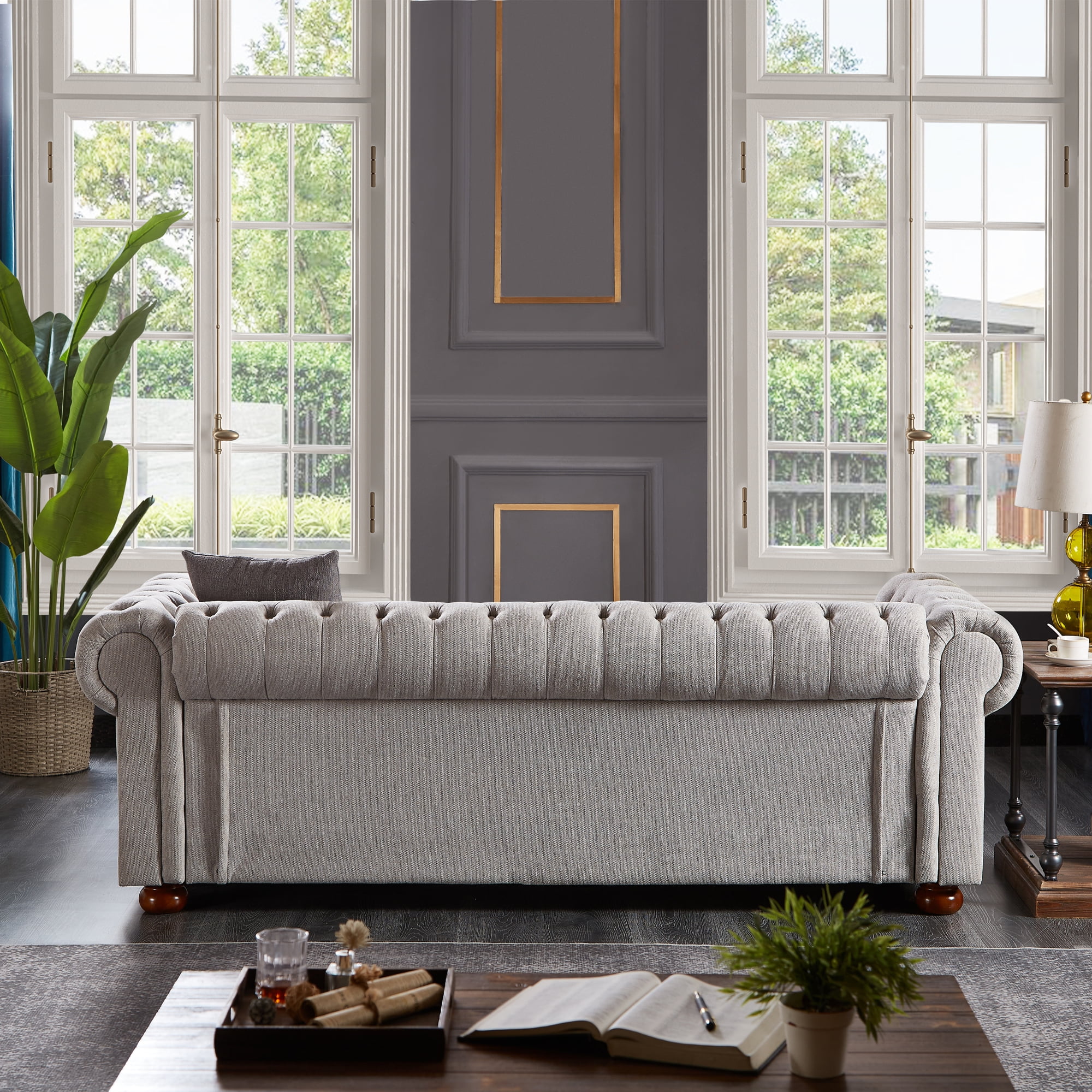 Linen chesterfield sofa store