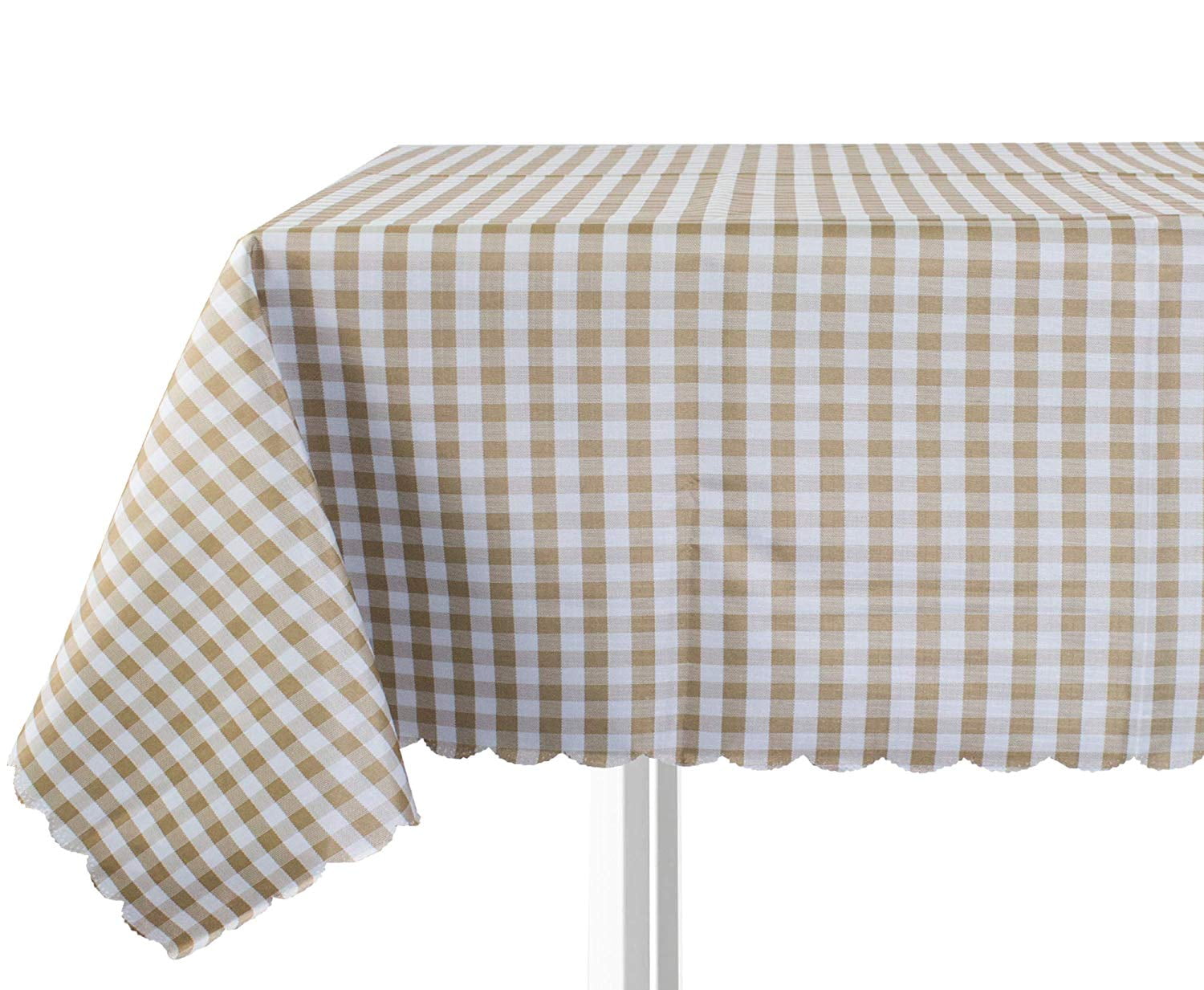 Fennco Styles Check Plaid Waterproof Scalloped 55 x 55 Inch Square ...