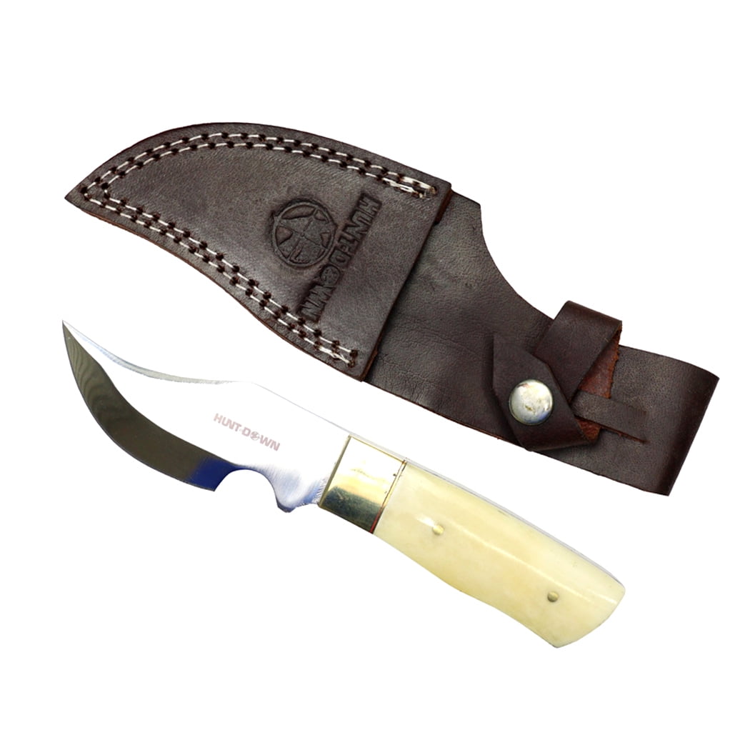 Hunt-Down 7" Full Tang Skinner Knife Horn Handle With Leather Sheath ...