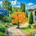 BESTYASH Lifelike Orange Artificial Trees for Model Railroad Autumn ...