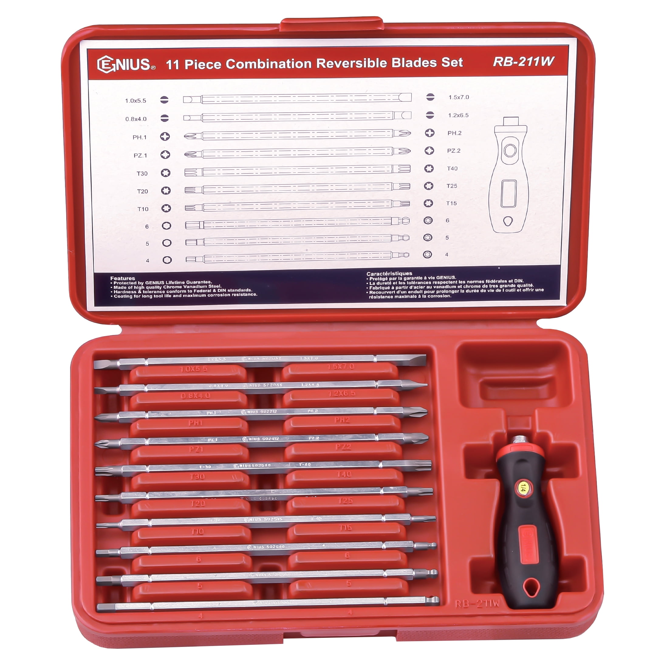 Genius Tools 11 Piece Combination Reversible Blade Set - RB-211W ...