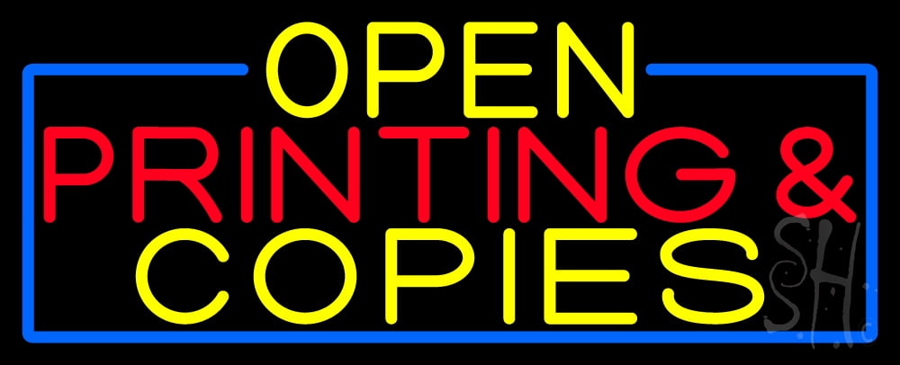 Open Printing And Copies With Blue Border LED Neon Sign 10 x 24 ...