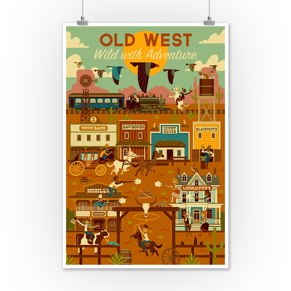 Old West - Western Town Geometric - Lantern Press Artwork (12x18 Art ...