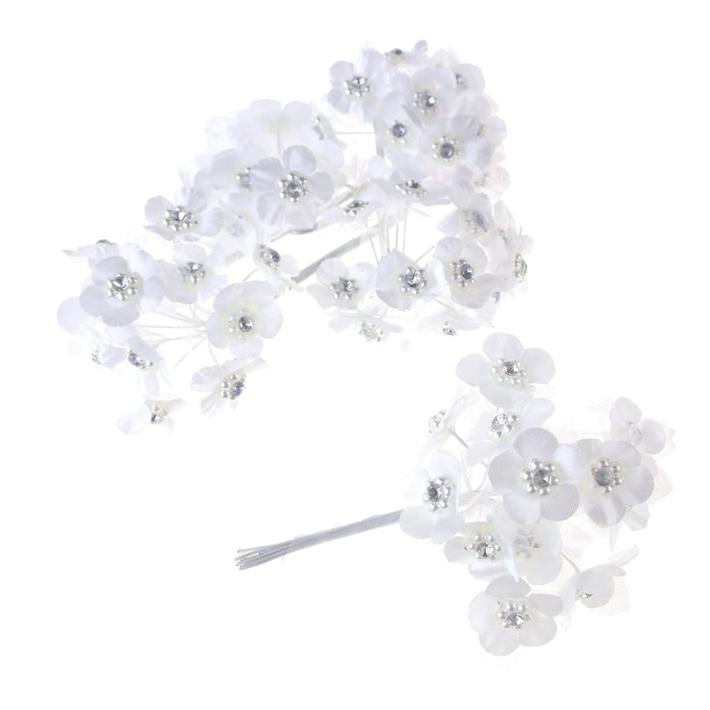 White Sheer Flower Pearl and Rhinestone Pick Spray, 3-1/2-Inch, 12 ...