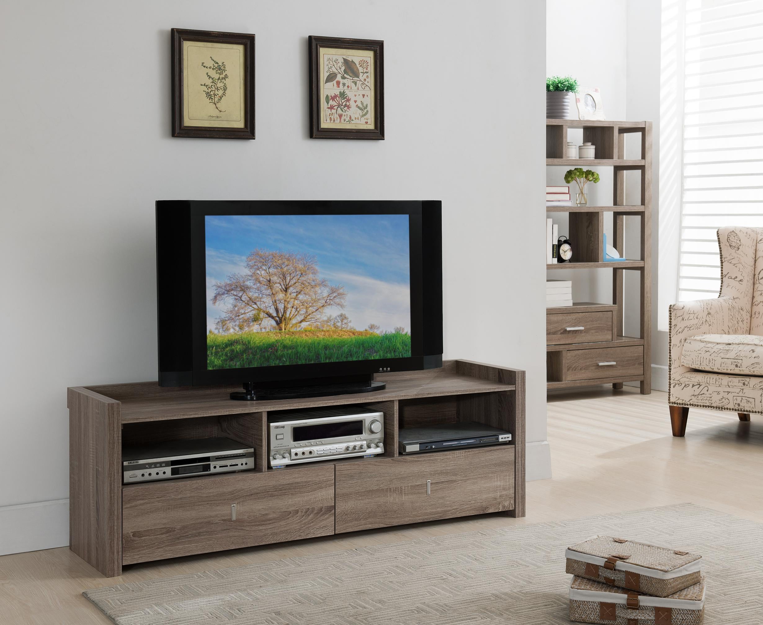 Mable 2-Drawer Multi Shelf Media Stand-Finish:Light Oak - Walmart.com