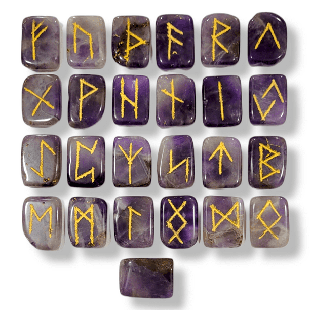 Amethyst Runes Crystal Rune Stones Set Elder futhark Viking Gemstone ...