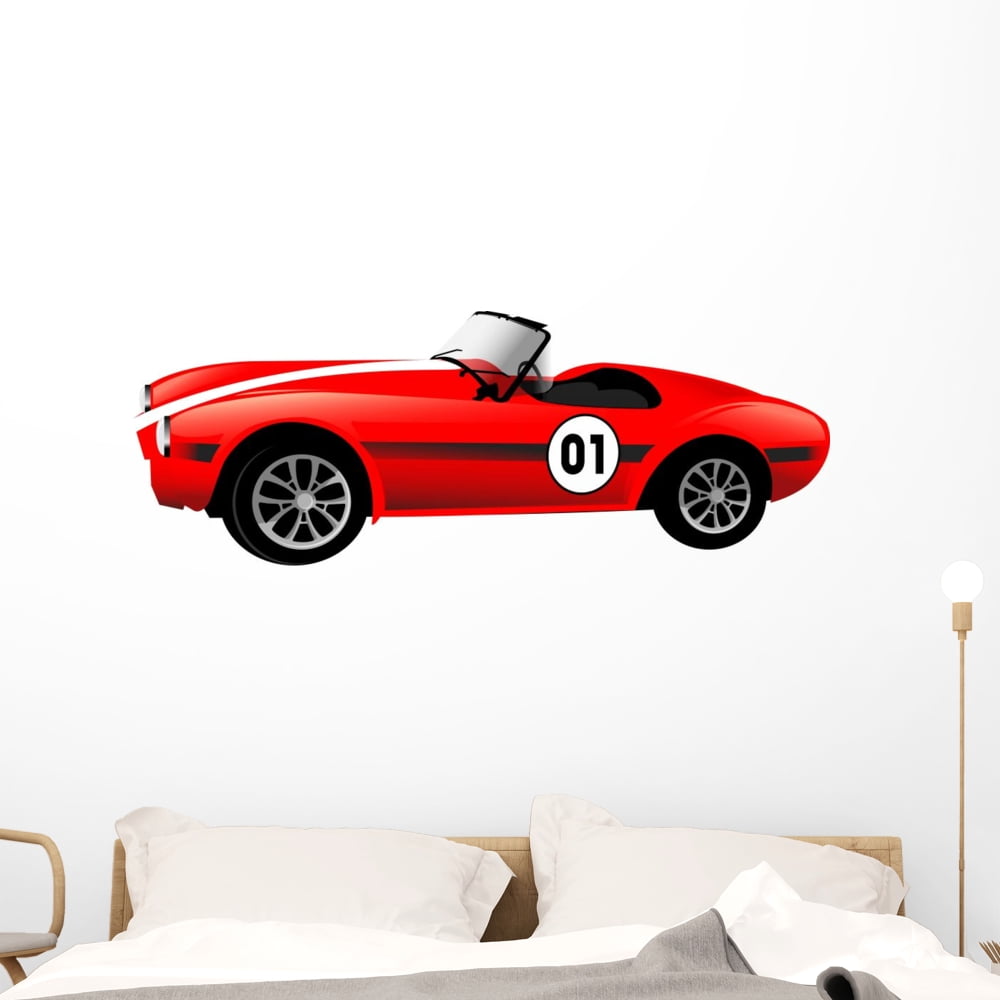 Old Race Red Car Wall Decal by Wallmonkeys Peel and Stick Graphic (48 ...