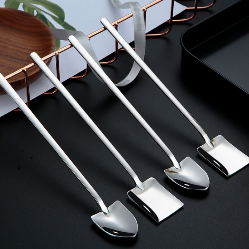 4Pcs Stainless Steel Dessert Shovel Spoon - Cake Ice Cream Coffee Tea Flat Pointed Shovel Spoon ...