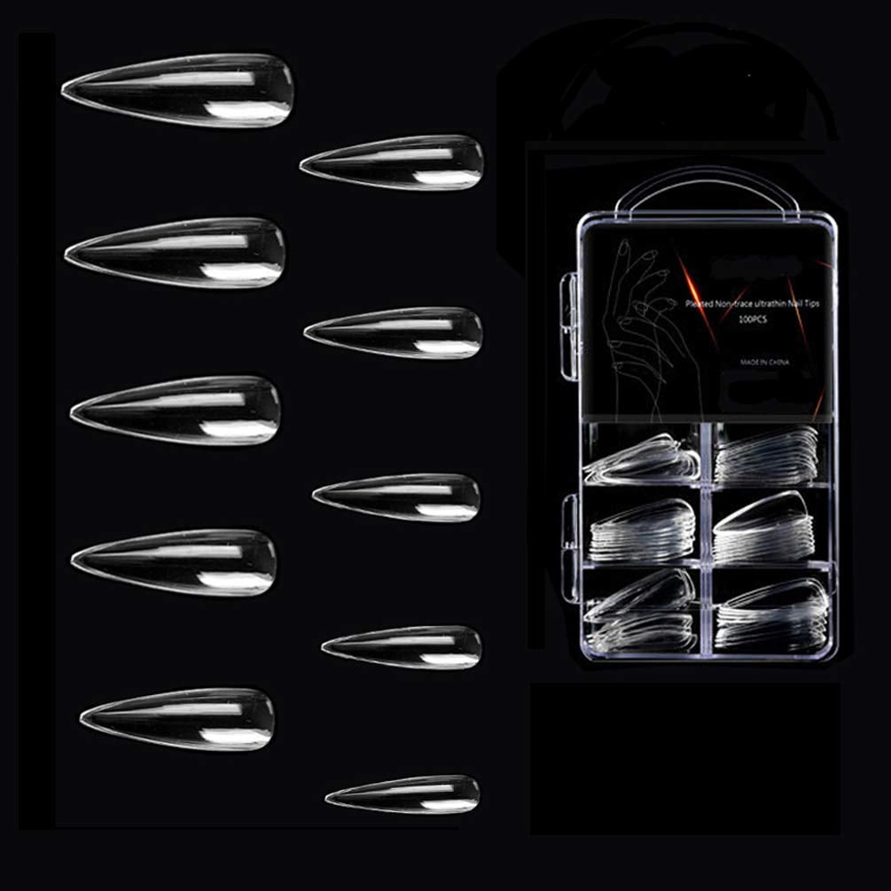 Long Stiletto Nails Tips,100 PCS Fake Full Cover Ballet Nails False ...
