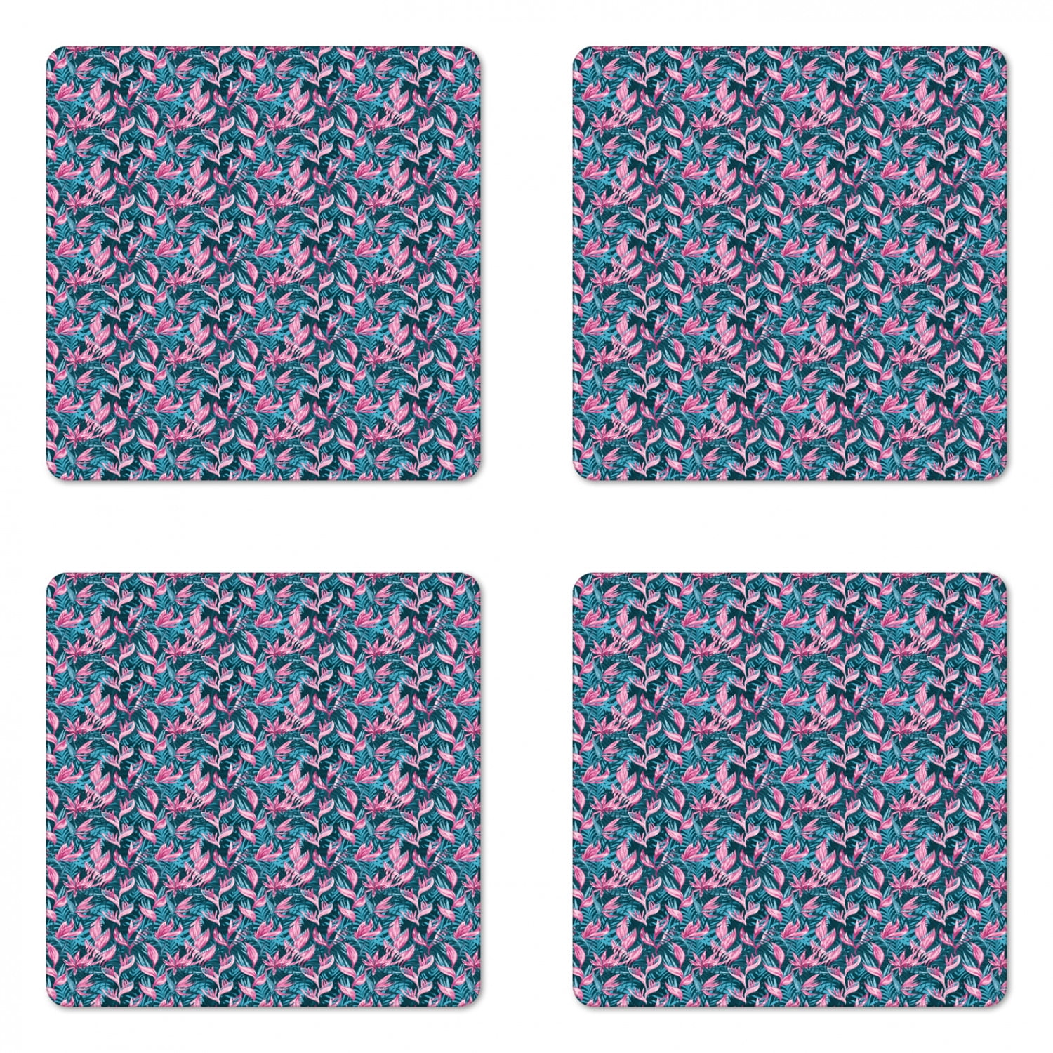 Exotic Coaster Set of 4, Aloha Bird of Paradise Blooms Tropical Leaves ...