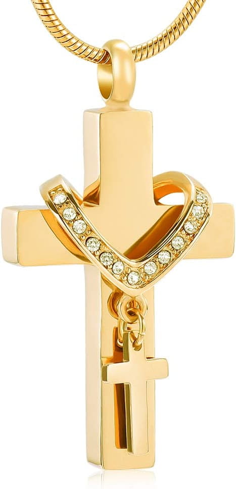 Stainless Steel Cross Memorial Cremation Ashes Urn Pendant Necklace ...