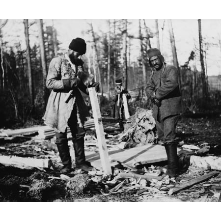 Three Russian Convicts Building A Camp Near The Eastern Siberian ...