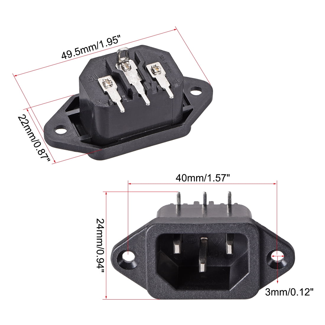 C14 Panel Mount Plug Adapter AC 250V 10A/15A 3Pins IEC Inlet Module ...