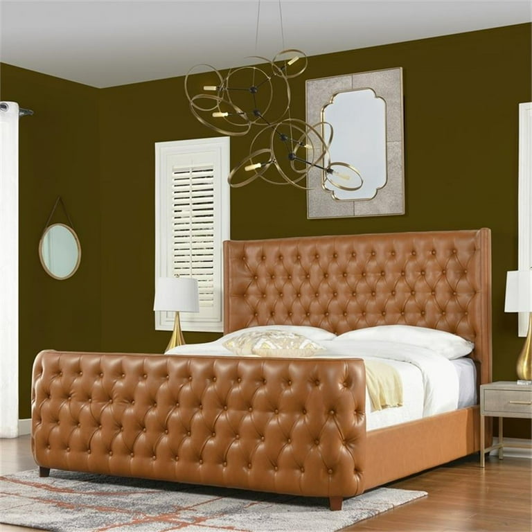 Tan tufted bed store