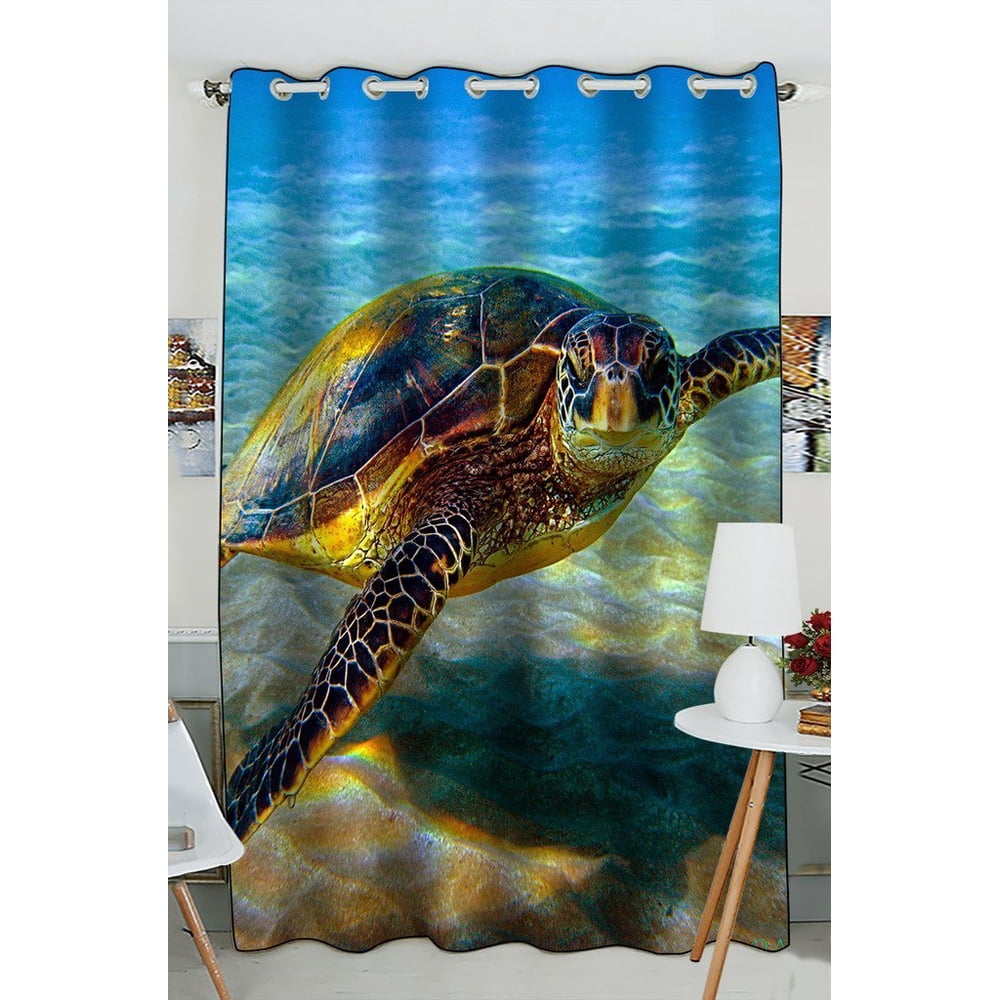 GCKG Underwater Sea Turtle Window Curtain Kitchen Curtain Window Drapes ...