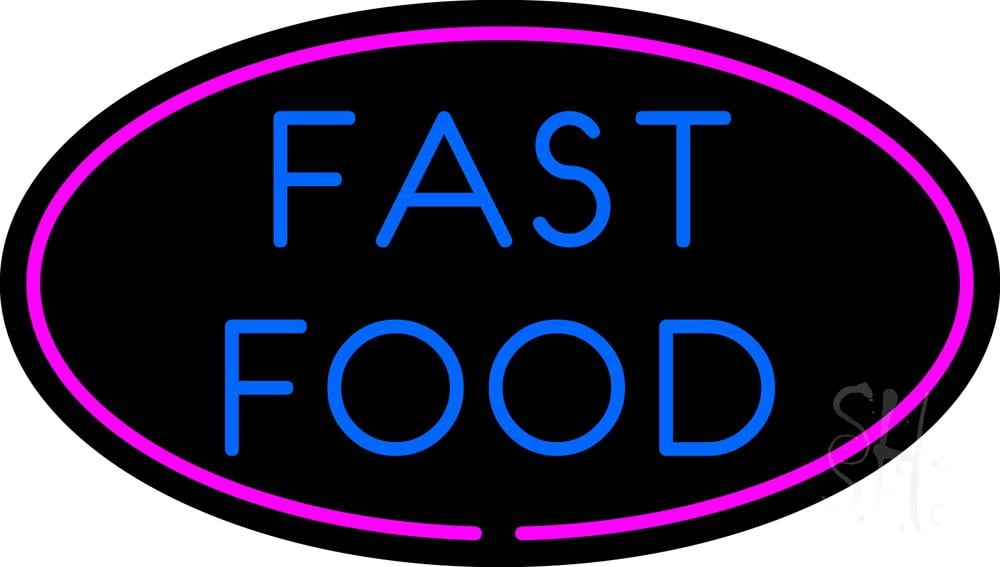 Blue Fast Food Pink Oval LED Neon Sign 13 x 24 - inches, Clear Edge Cut ...