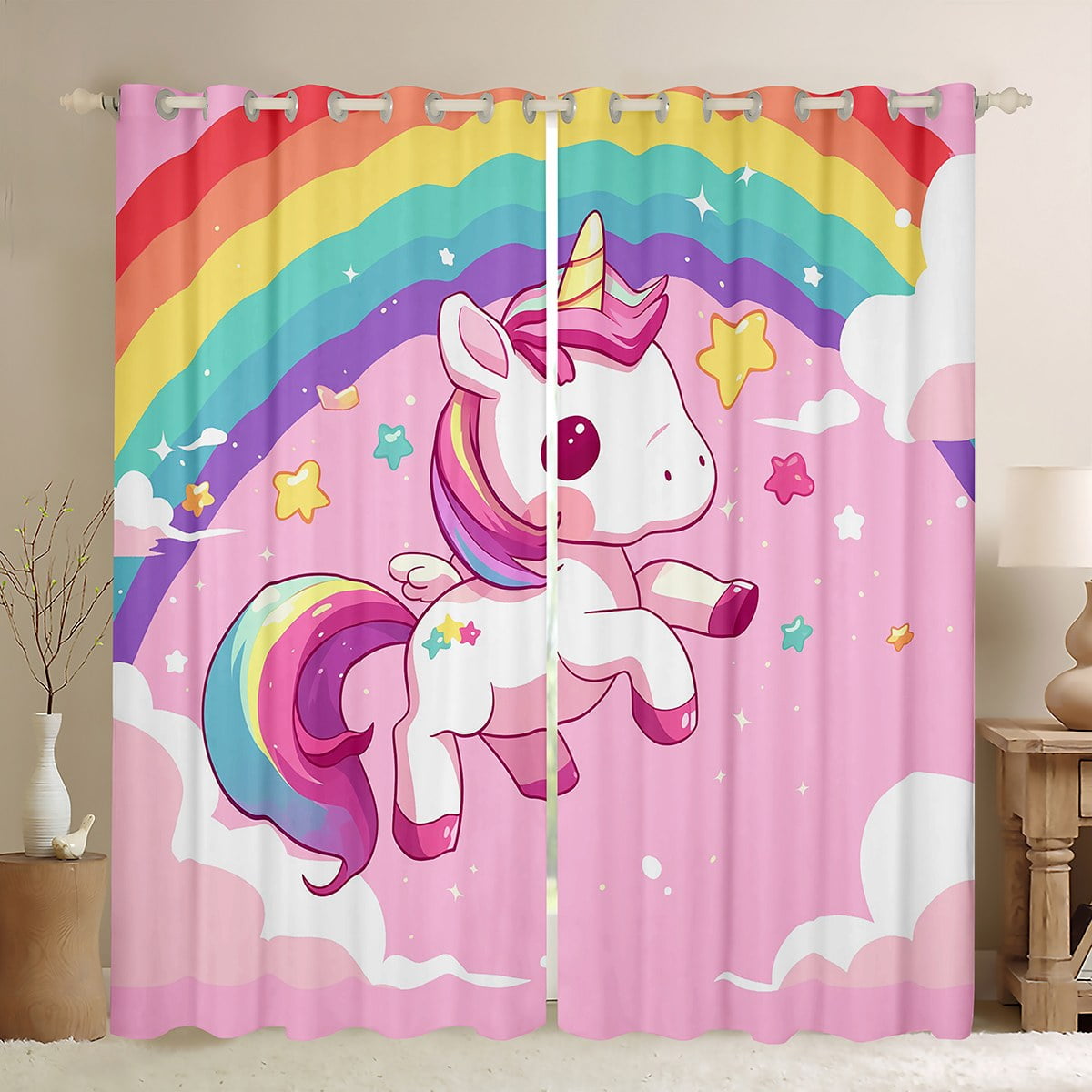 Click here for Erosebridal Pink Unicorn Curtains Pack Of 2 (38x54... prices