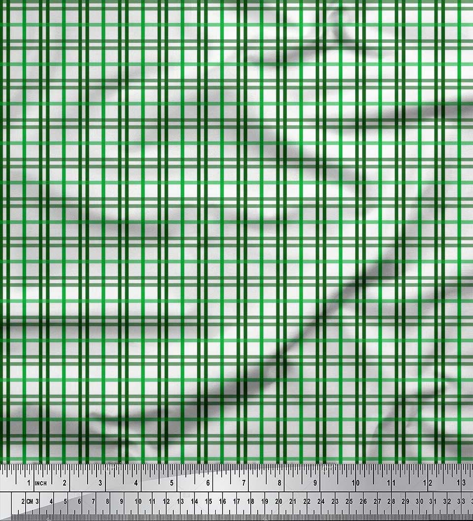 Soimoi Green polyester Crepe Fabric Window Pane Check Print Sewing ...