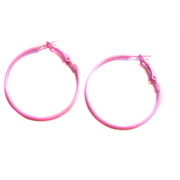 Pink Hoop Earrings 1.5 inch Pastel Pink Thin Hoop - Walmart.com