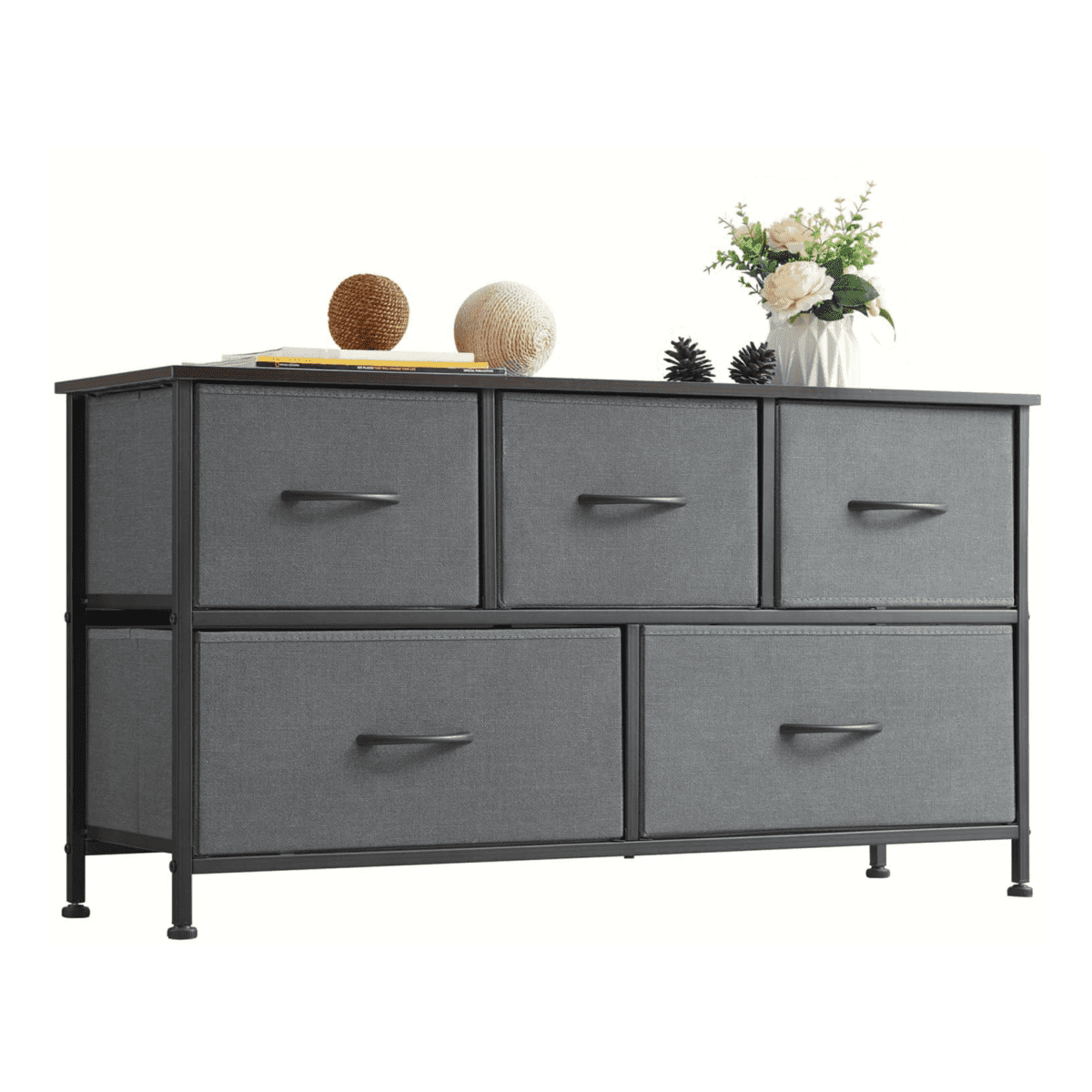 Somdot Wide Drawer Dresser with 5 Drawers Fabric Chest of Storage ...