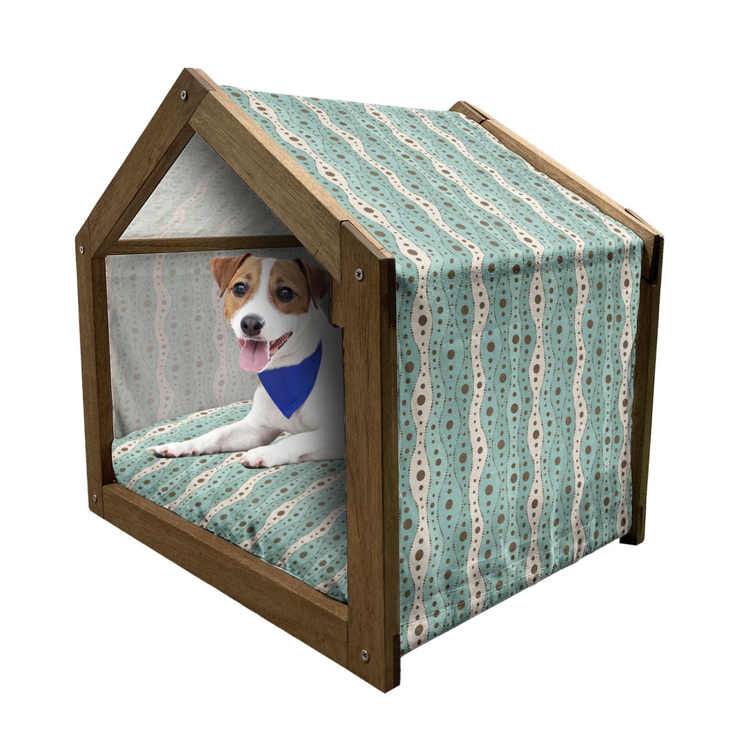 Turquoise Pet House, Traditional Polka Dots Vertical Lines Abstract ...