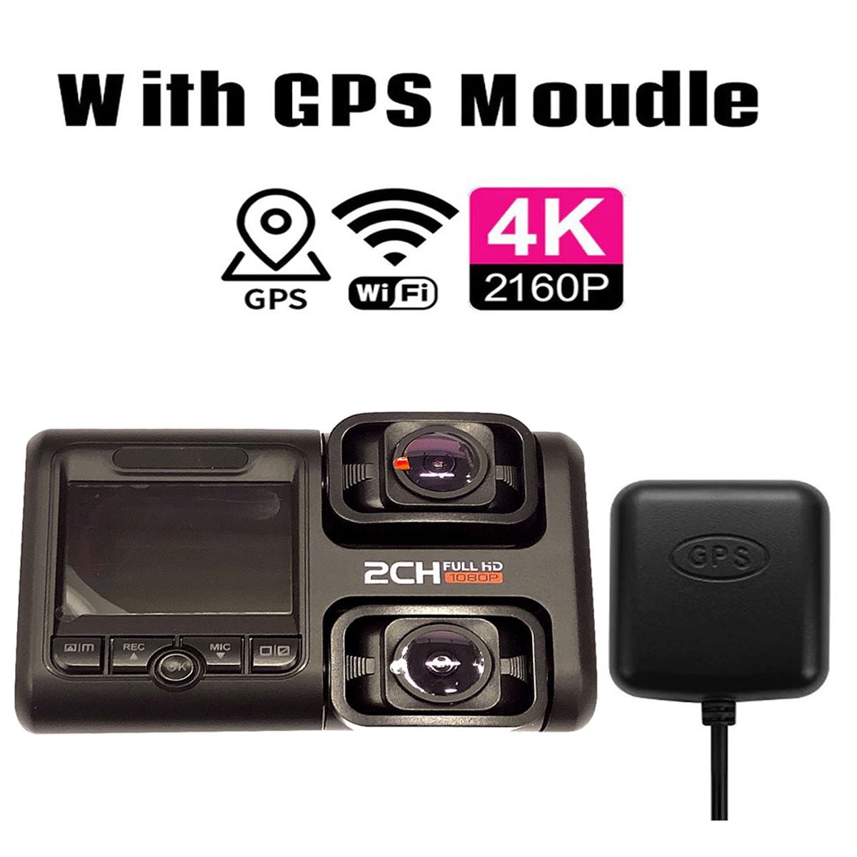 4K 2160P 1080P Full HD WiFi GPS Dual Lens Car DVR Night Vision Dual ...