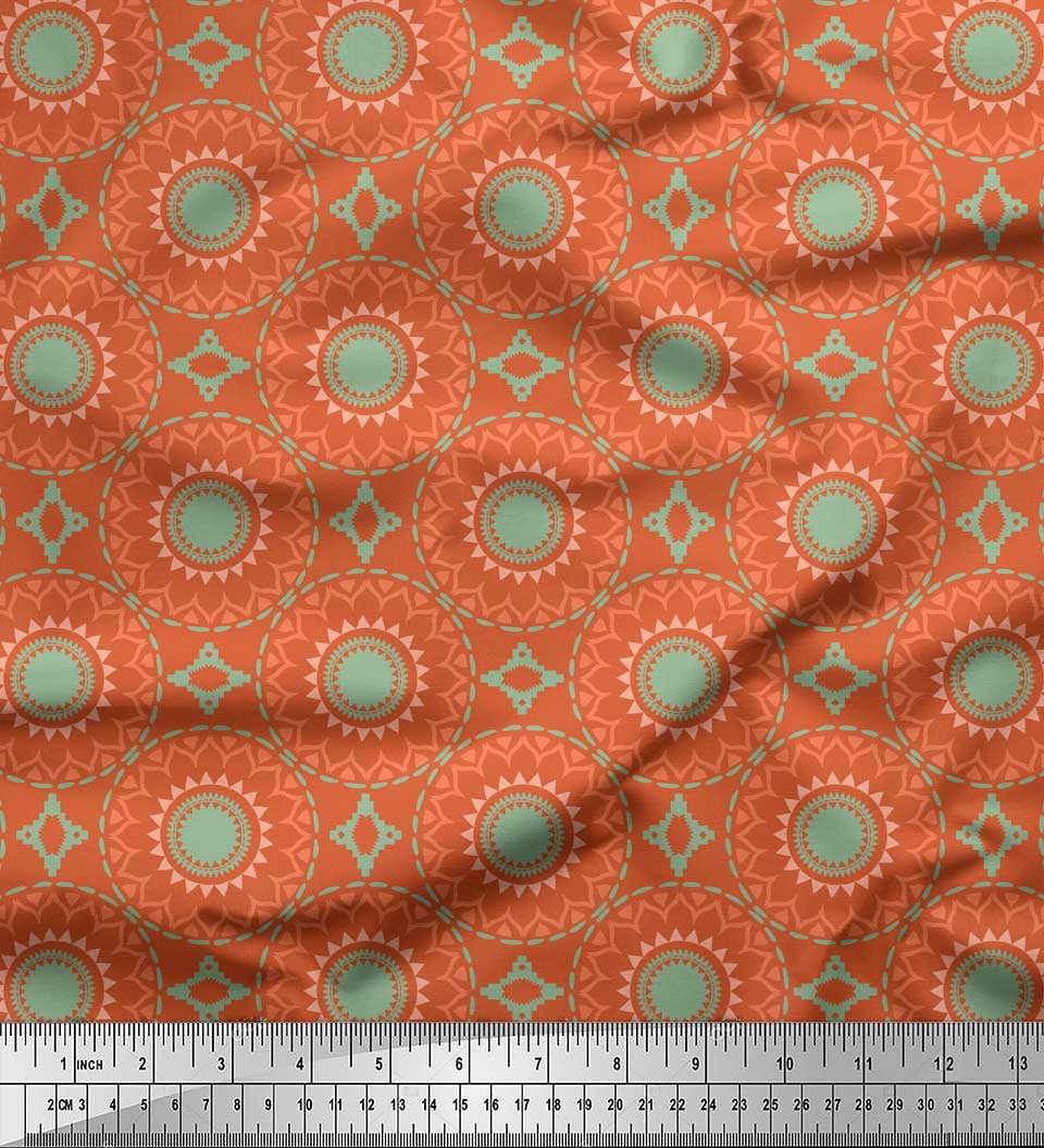 Soimoi Orange Cotton Cambric Fabric Mandala Geometric Print Fabric by ...