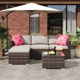 CazToi L-Shaped 5-Piece PE Rattan Patio Furniture Set, Iron Frame ...