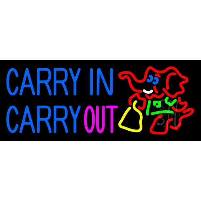 Carry In Carry Out With Elephant LED Neon Sign 10 x 24 - inches, Clear ...
