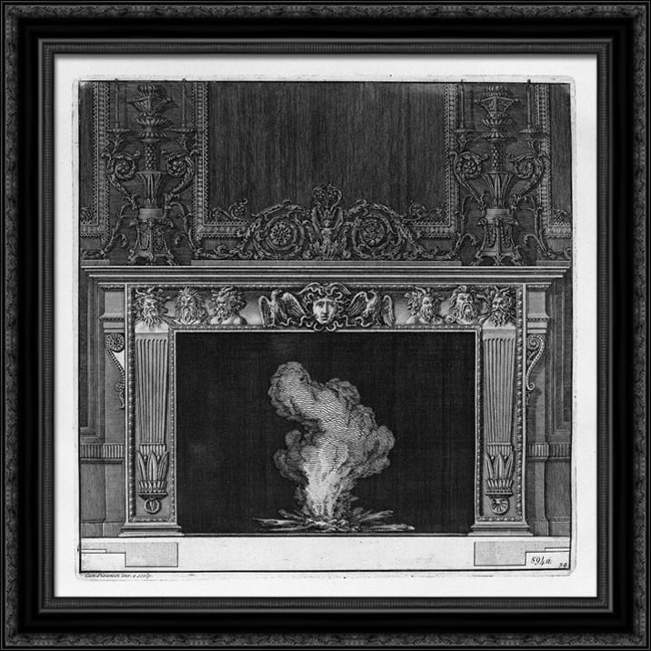 Fireplace busts in the frieze of satyrs and the head of Medusa in the ...