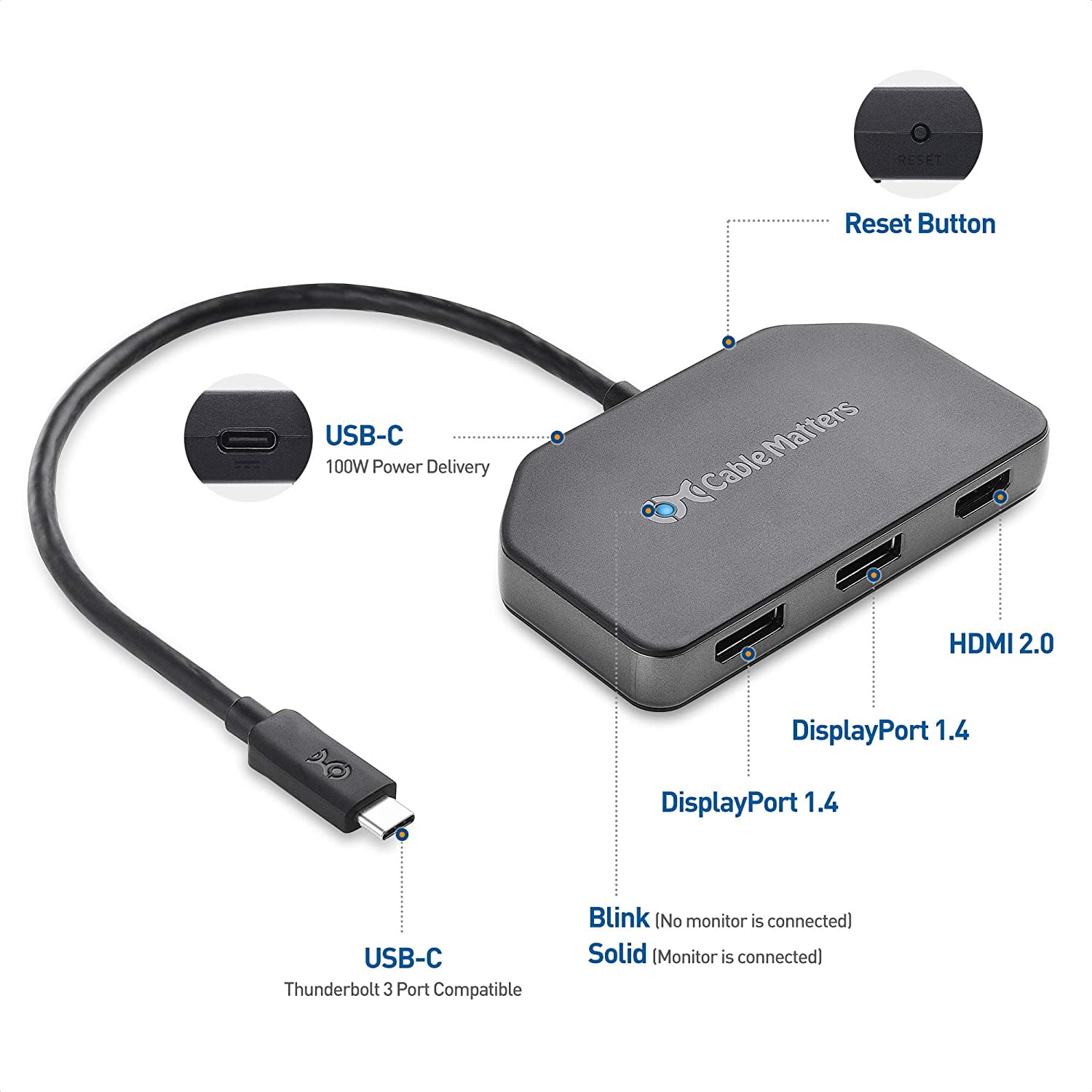 Cable Matters 4K Triple Display USB C Hub with 2X DisplayPort, HDMI ...