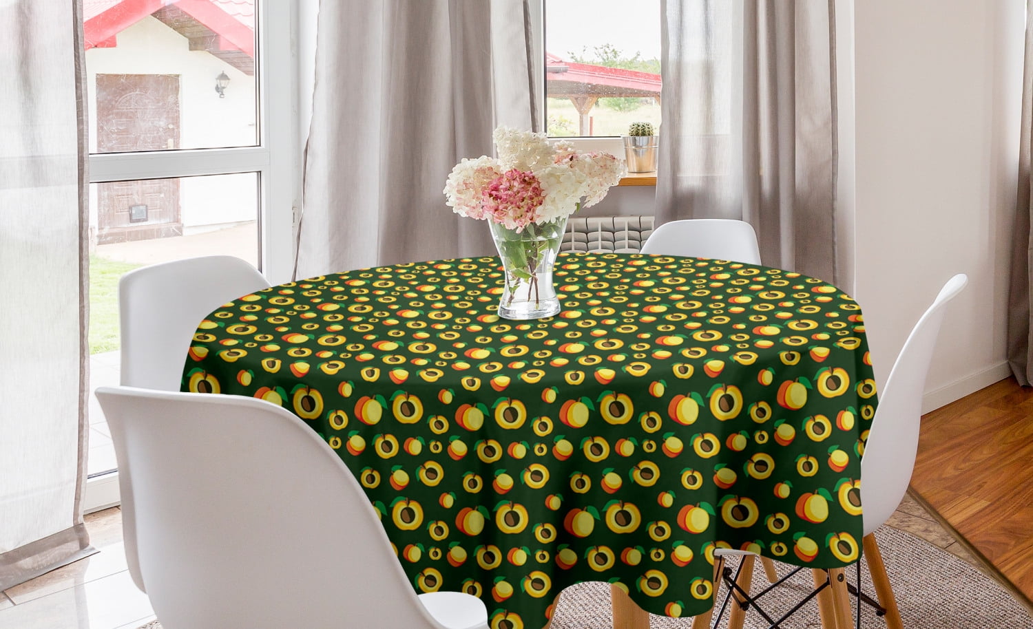 Fruits Round Tablecloth, Food Themed Pattern of Apricots as Whole and ...
