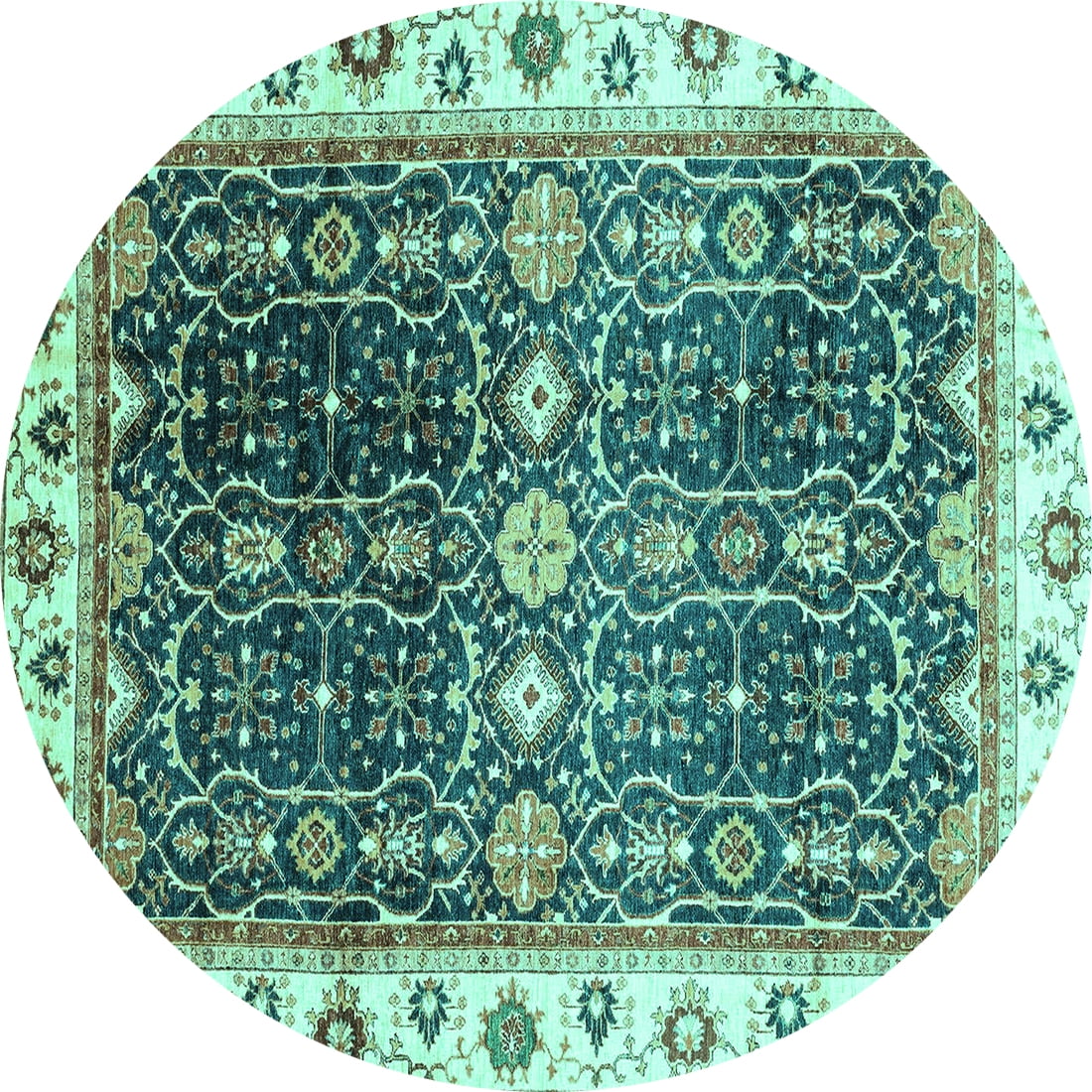 Ahgly Company Indoor Round Oriental Turquoise Blue Traditional Area ...