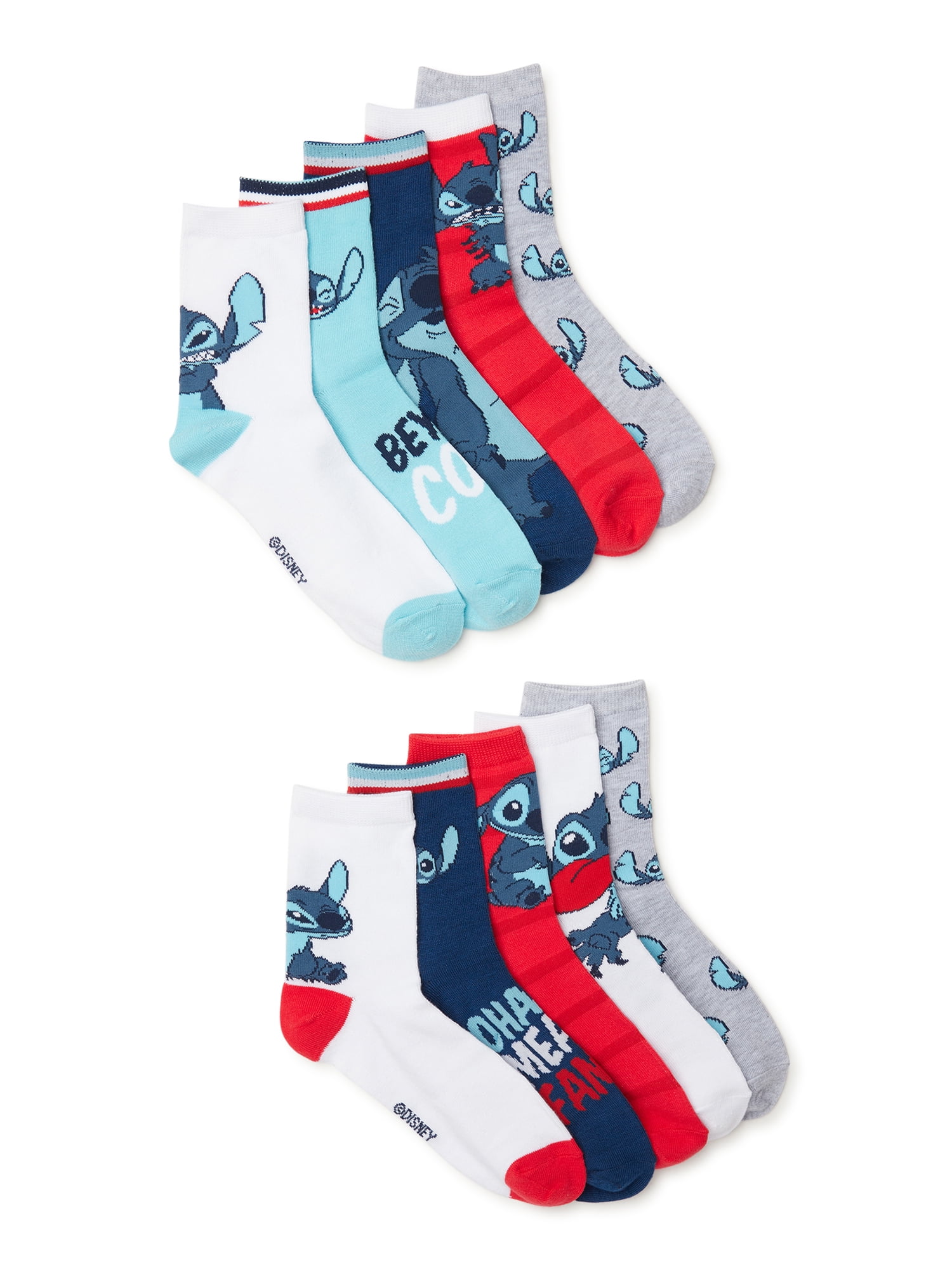 Disney Stitch Women's Graphic Crew Socks, 10-Pack, Shoe Sizes 4-10 ...