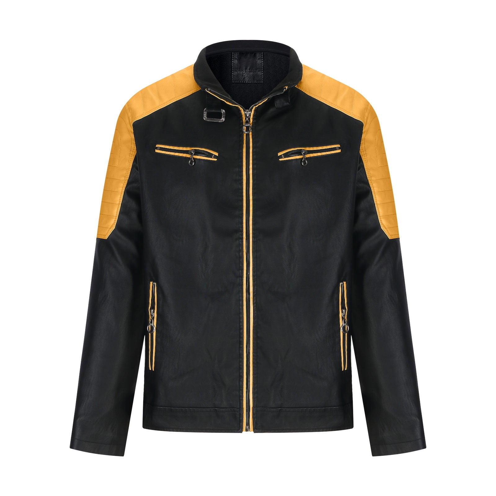 IROINNID Men's Faux Leather Long Sleeve Color Block Comfy Coat Slim ...
