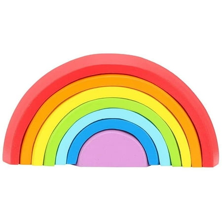Wooden Rainbow Stacking Nesting Puzzle Blocks Stacker Learning Game ...