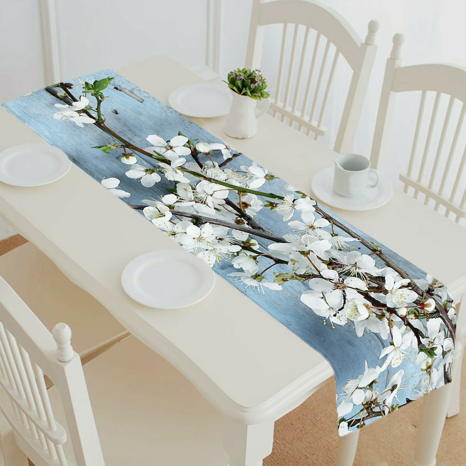 ECZJNT flowers wooden table runner table cloth tea table cloth 14x72 ...