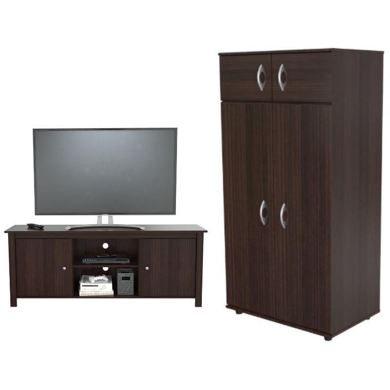 Home Square 2-Piece Set with TV Stand & 4 Door Wardrobe Armoire in ...