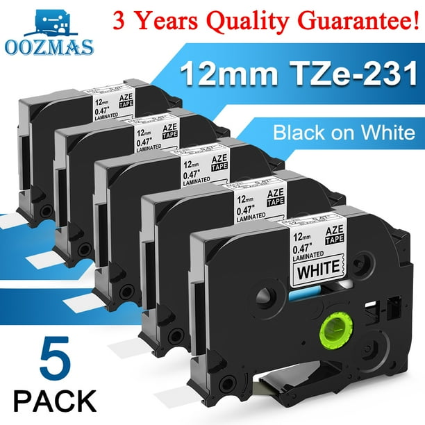 Oozmas 5PK Compatible for Brother P-touch TZe-231 TZe231 TZ-231 TZ231 0 ...