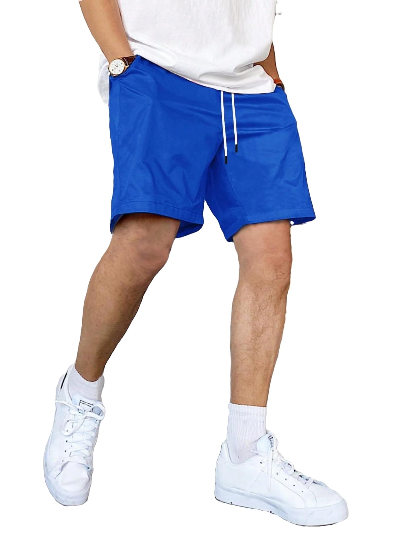 Casual Solid Pocket Straight Leg Royal Blue Men Shorts (Men's ...