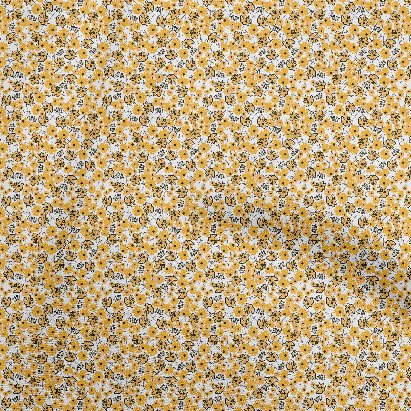 oneOone Viscose Chiffon Yellow Fabric Floral Abstract Fabric For Sewing ...