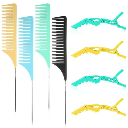 HEIBIN4 Pieces Highlighting Combs with 4 Pieces Pastel Alligator Clips ...