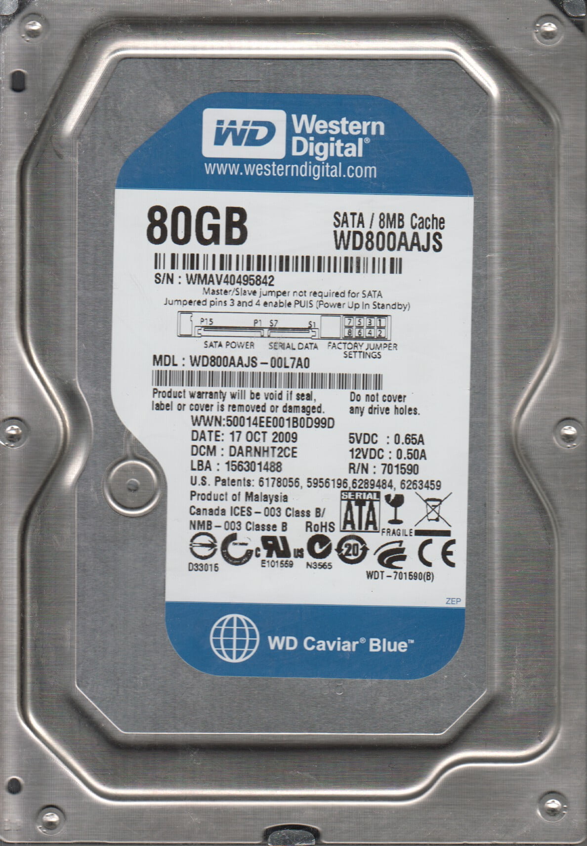 WD800AAJS-00L7A0, DCM DARNHT2CE, Western Digital 80GB SATA 3.5 Hard ...