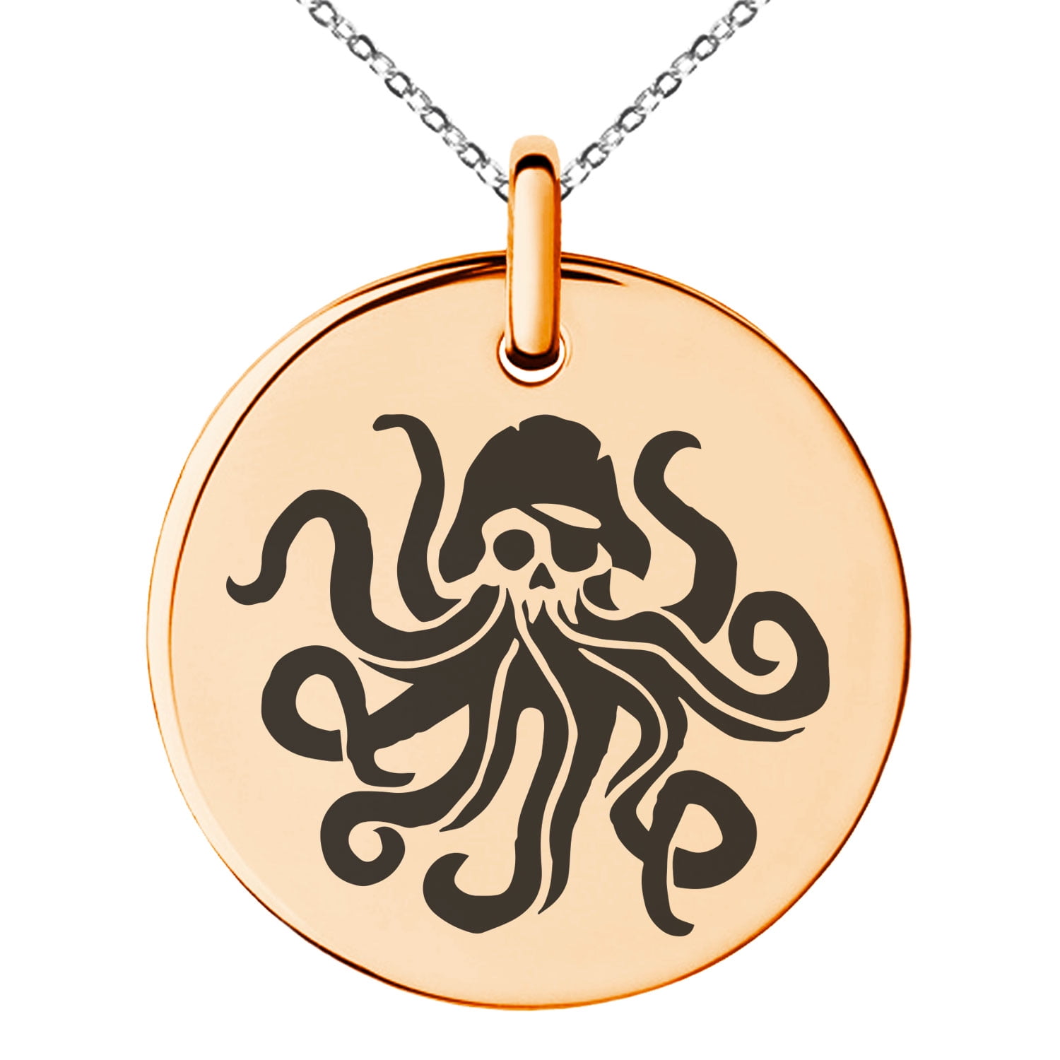 Stainless Steel Kraken Octopus Pirate Skull Engraved Small Medallion ...