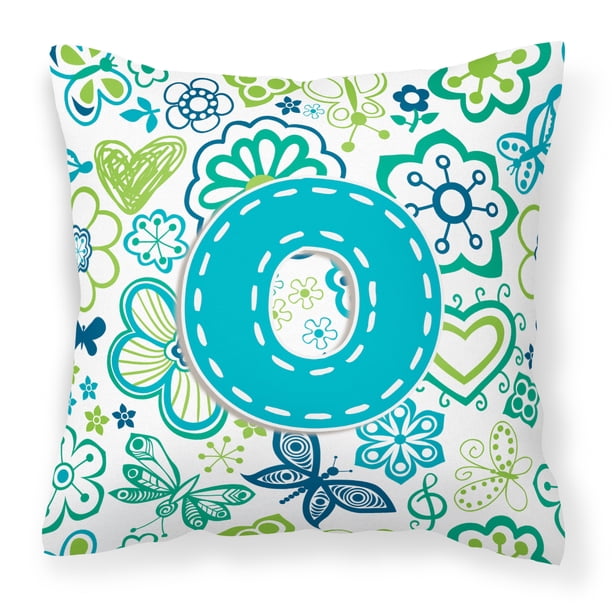 Letter O Flowers and Butterflies Teal Blue Fabric Decorative Pillow ...